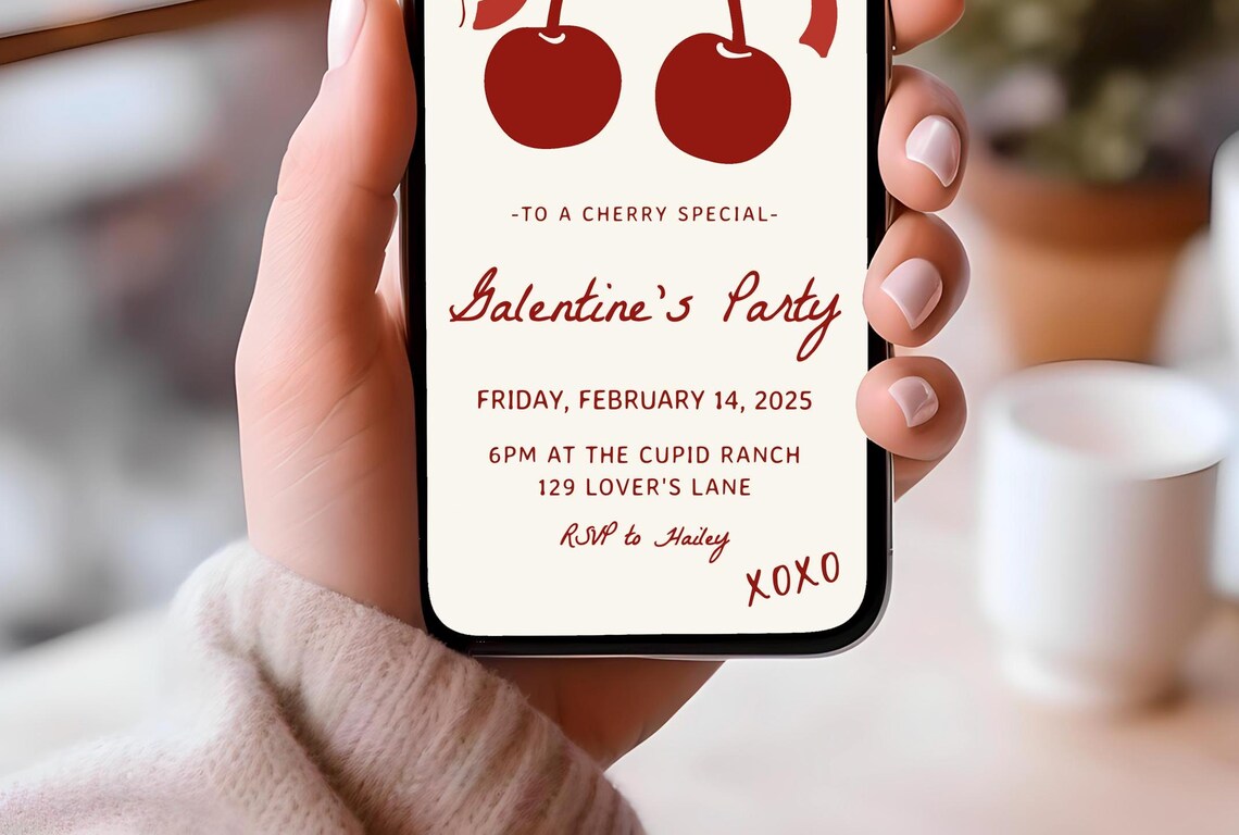 Editable Cherry Valentine's Party Text Invitation Template | Hand Drawn ...