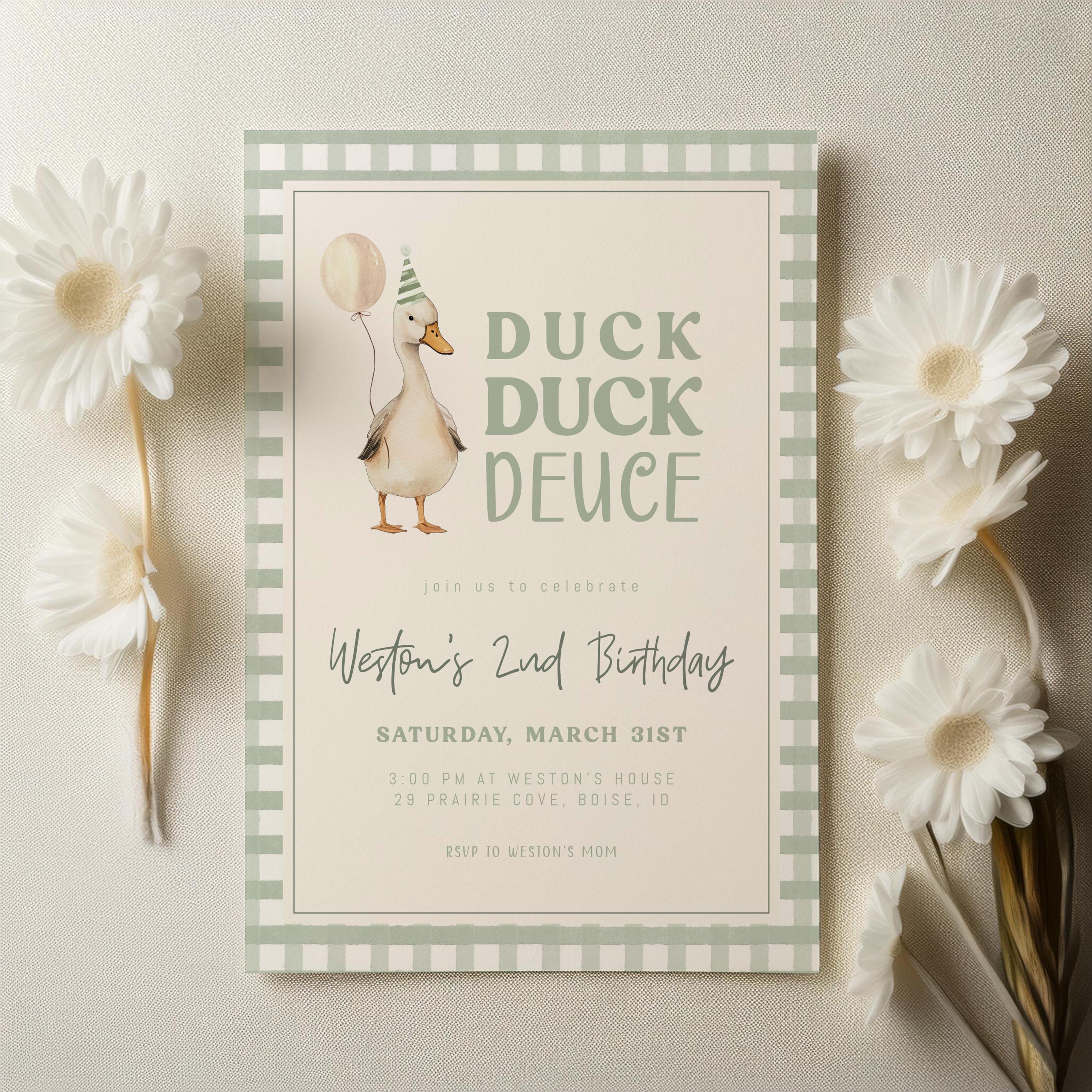 Duck 2nd Birthday Invitation Template | Editable Boy Duck Duck Deuce ...