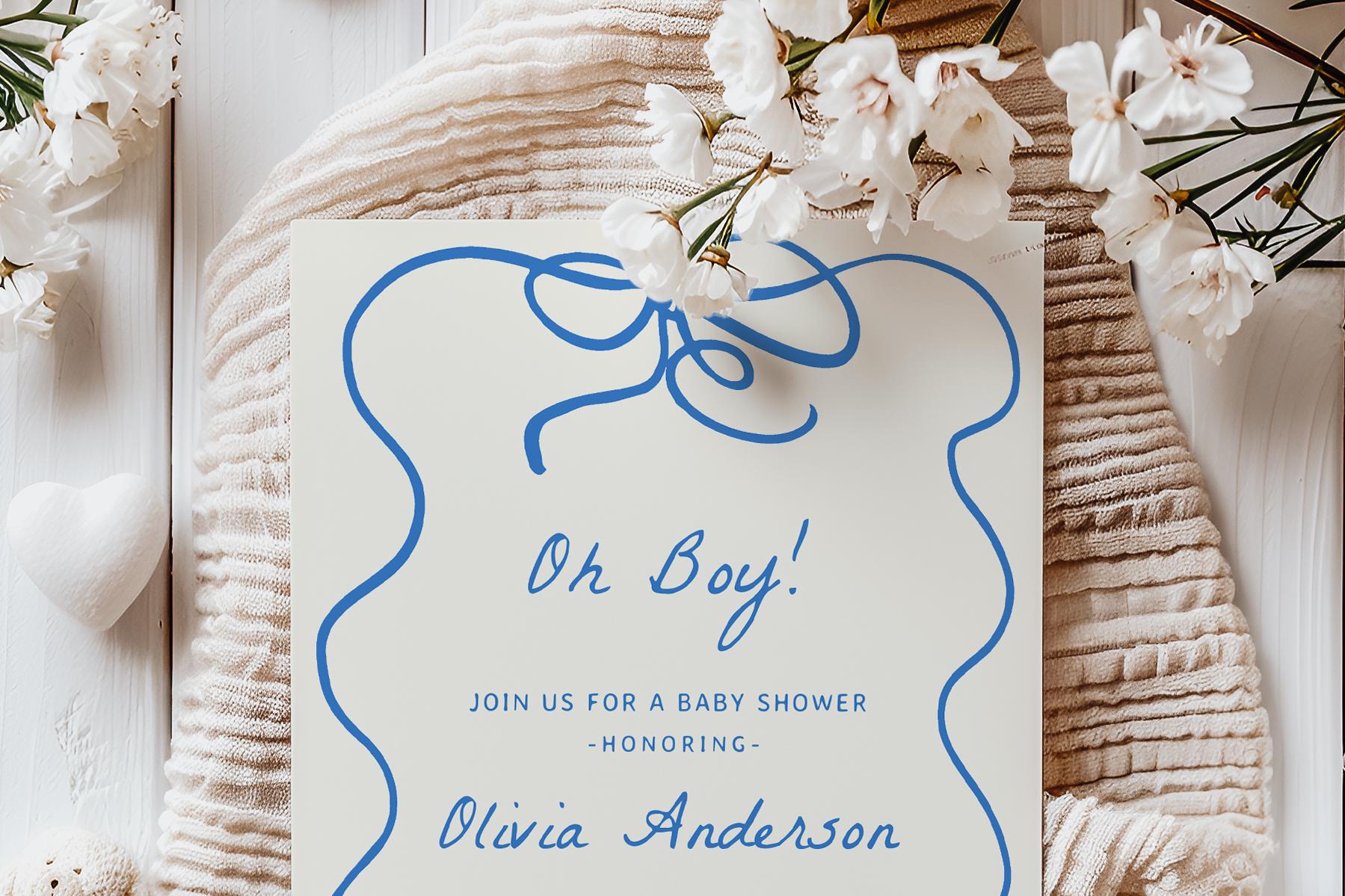 Oh Boy Baby Shower Invitation Template | Editable Hand Drawn Blue Boy ...