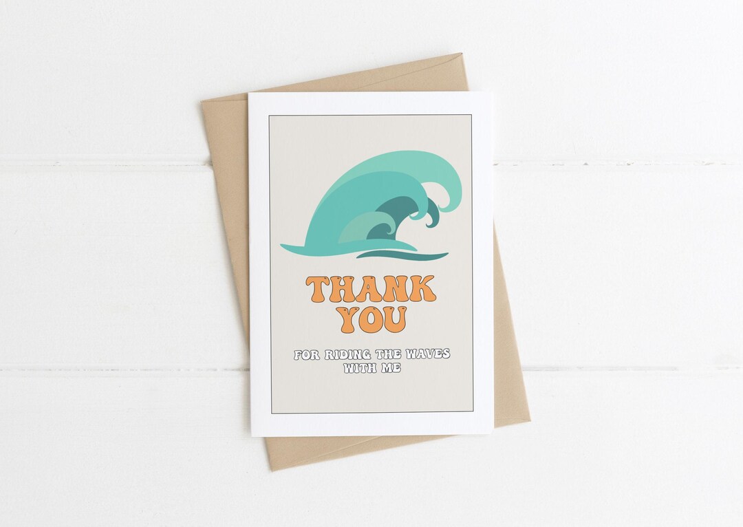 Surf Thank You Card Template Editable Boy The Big One 1st