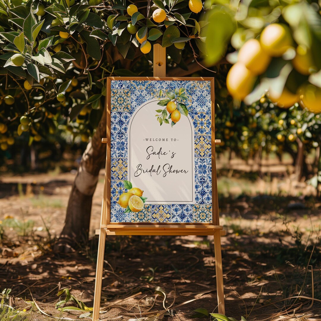 Editable Mediterranean Lemon Welcome Sign Template | Blue Tile Almafi ...