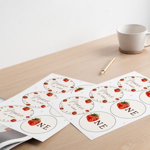 Strawberry Cupcake Toppers Template Editable Berry 1st Birthday ...