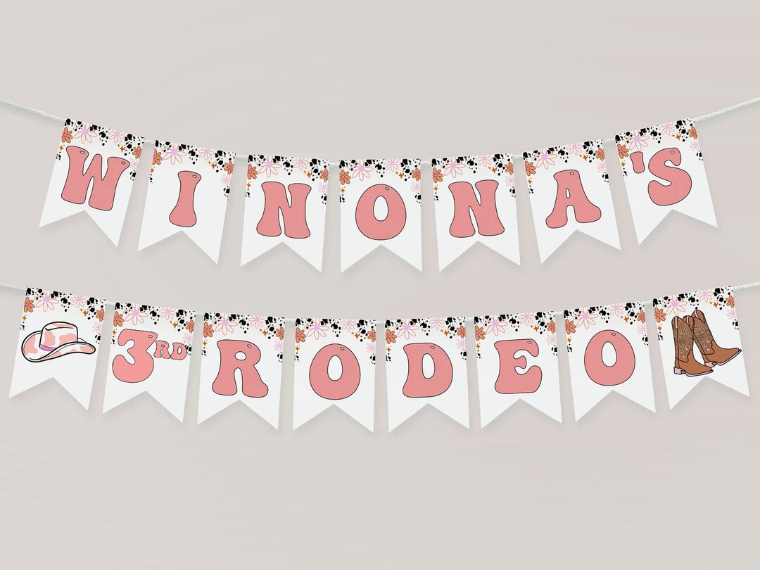 3rd Rodeo Birthday Banner Template | Editable Cowgirl Third Birthday ...