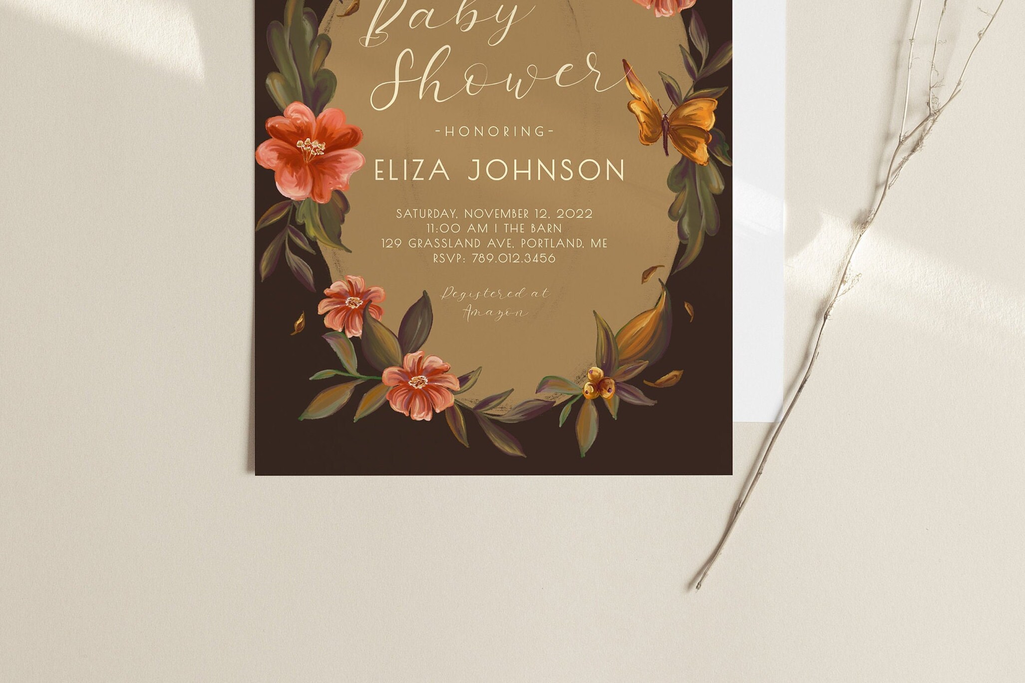 Vintage Baby Shower Invitation Brown Gender Neutral Garden | Etsy