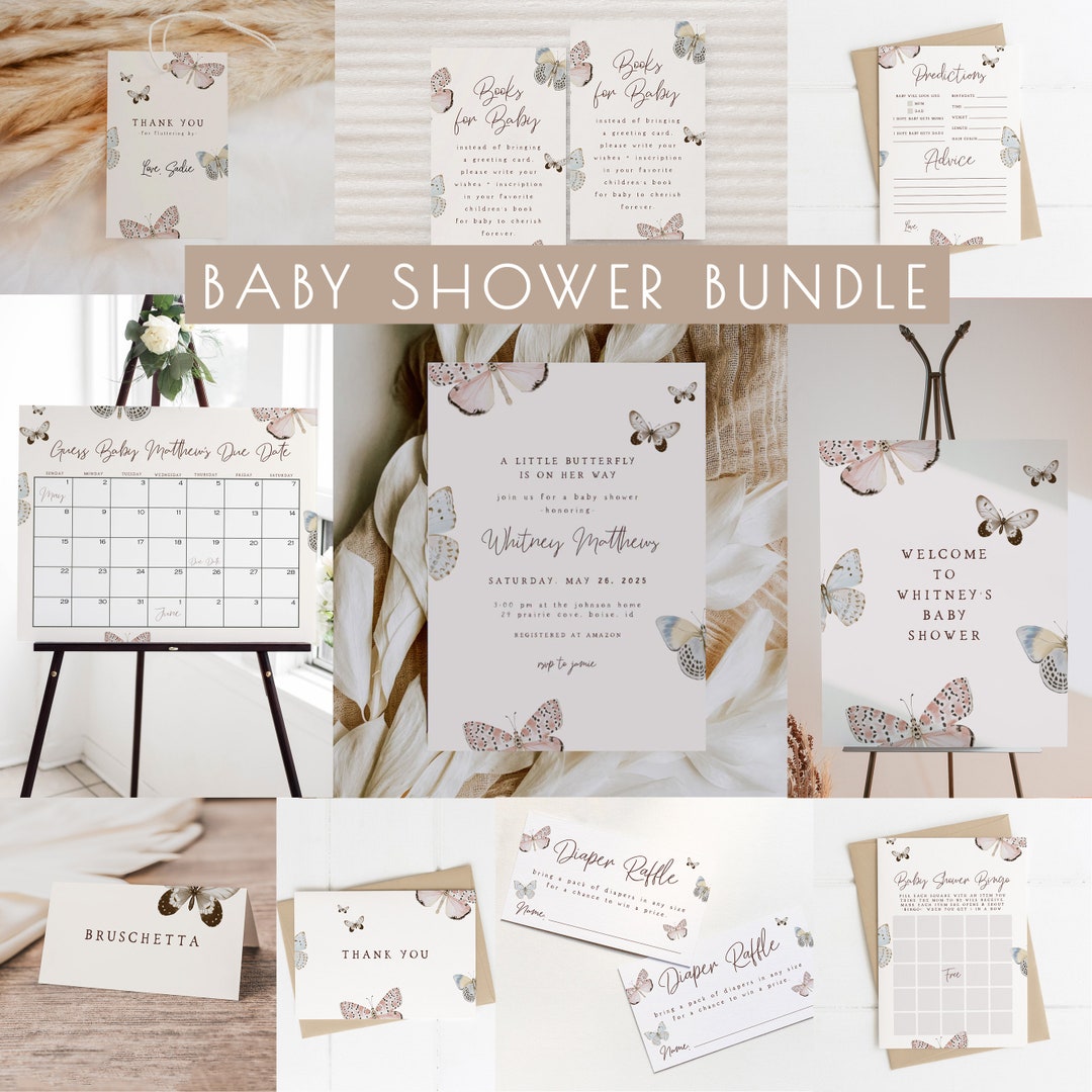 Butterfly Baby Shower Bundle Editable Templates | A Little Butterfly is ...