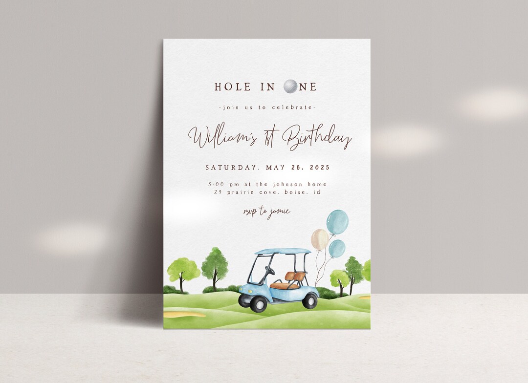 Golf 1st Birthday Invitation Template Editable Hole in ONE Birthday ...