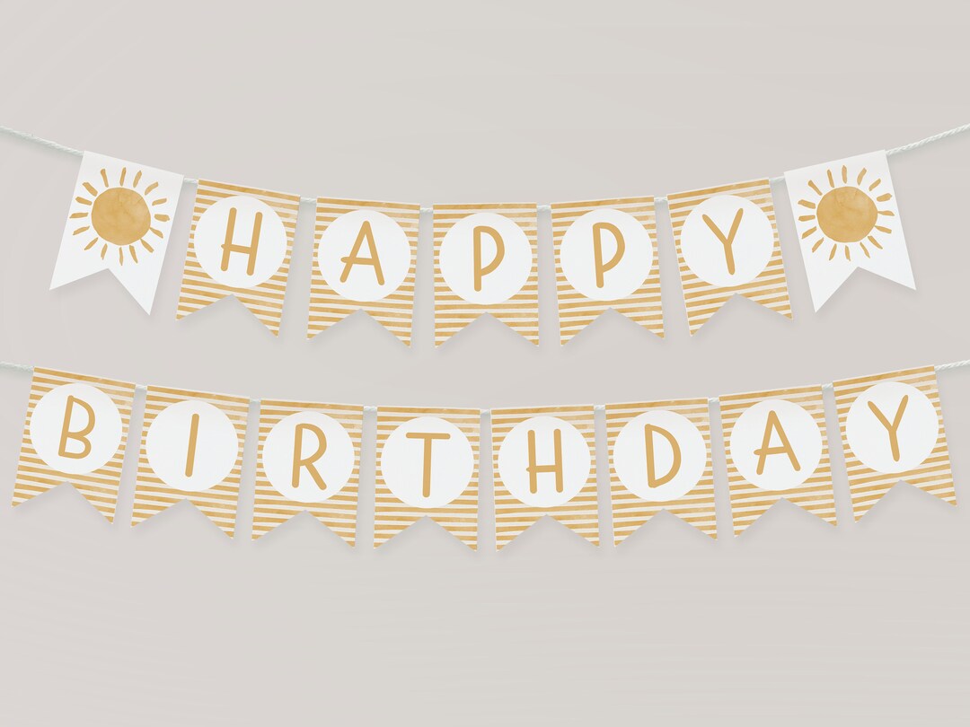 Sun Happy Birthday Banner Template | Editable Sunshine 1st Birthday ...