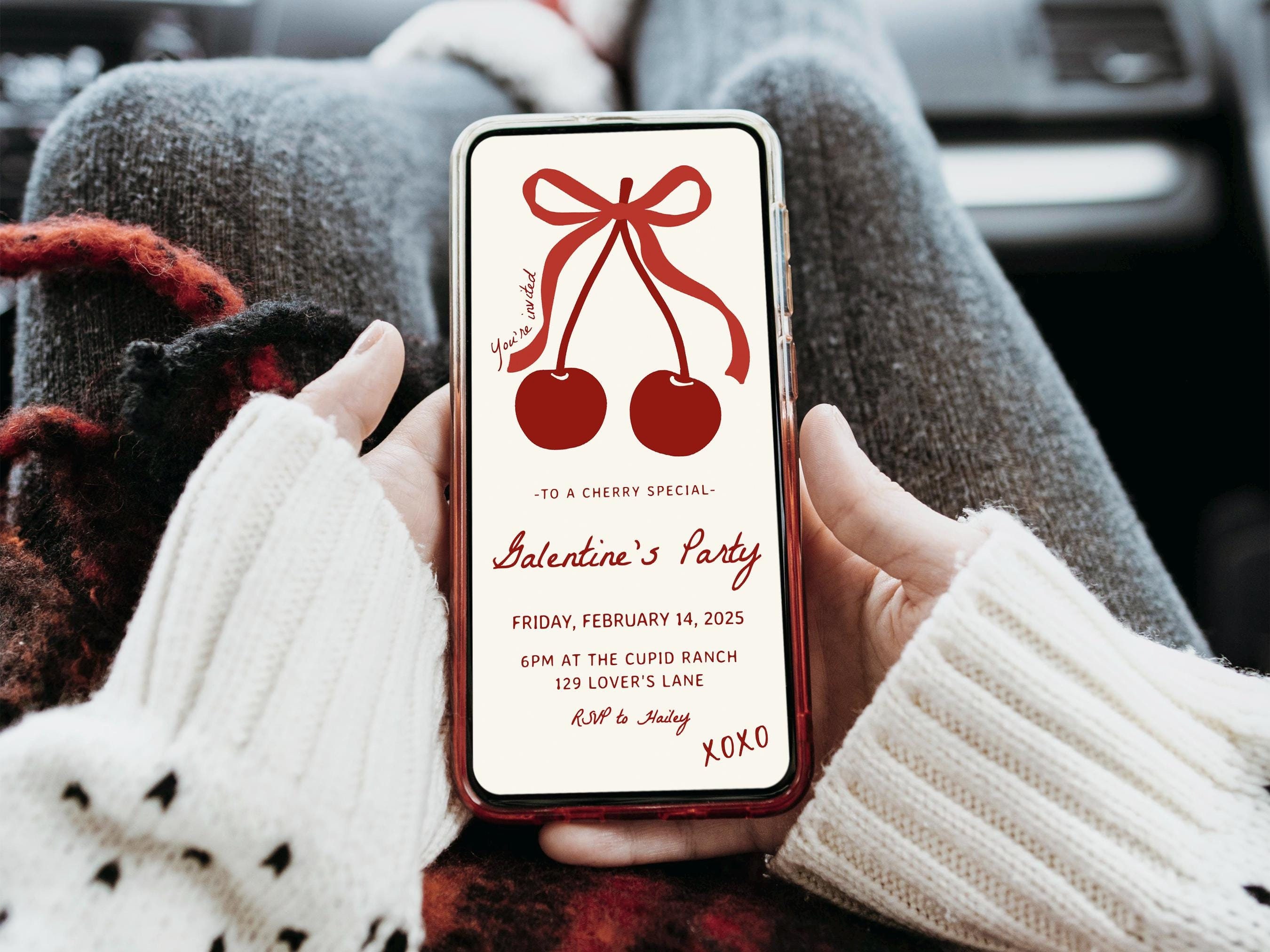 Editable Cherry Valentine's Party Text Invitation Template | Hand Drawn ...