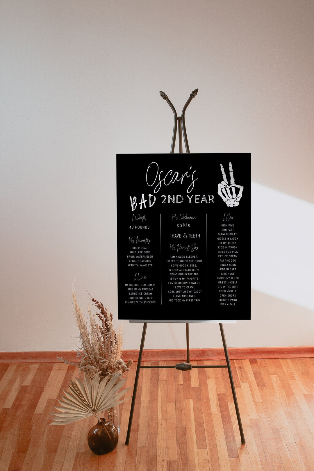 Bad TWO the Bone Milestone Board Template | Editable Halloween 2nd ...
