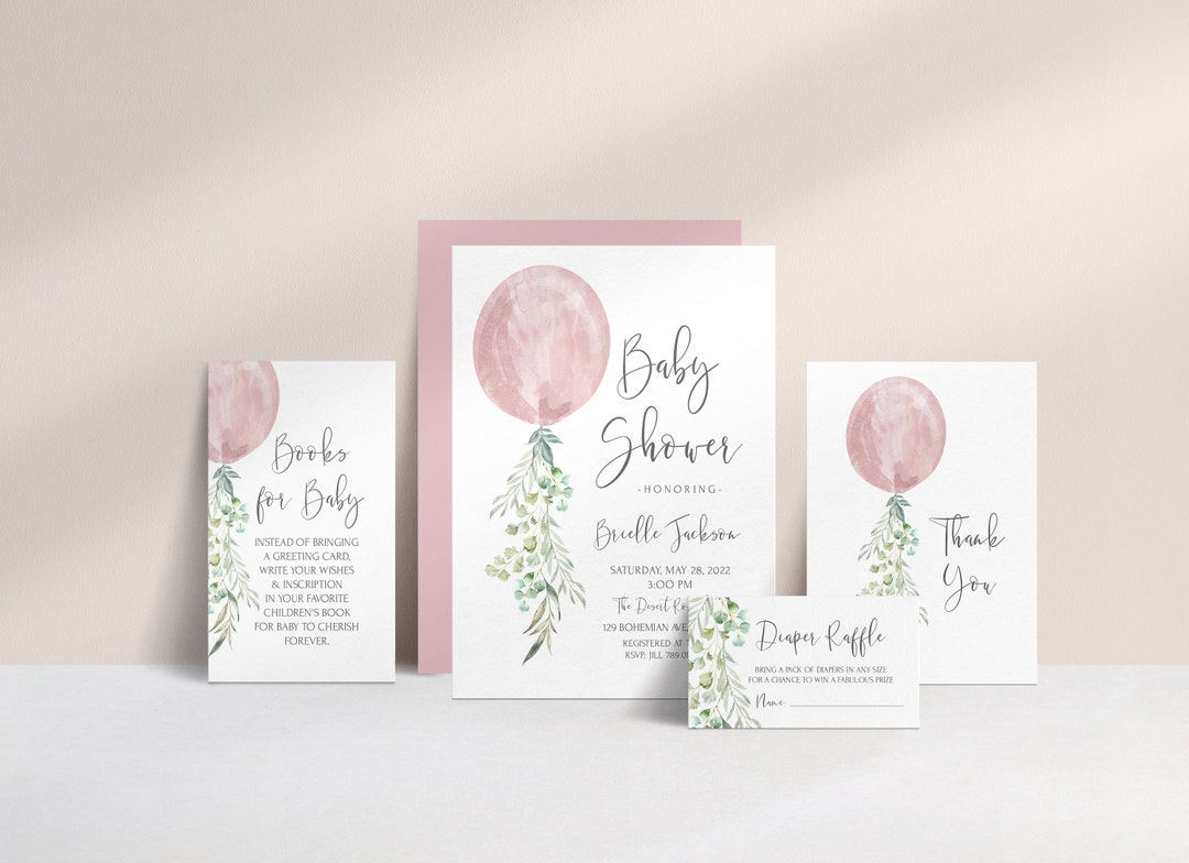 Girl Baby Shower Bundle Editable Invitation, Diaper Raffle Books for ...
