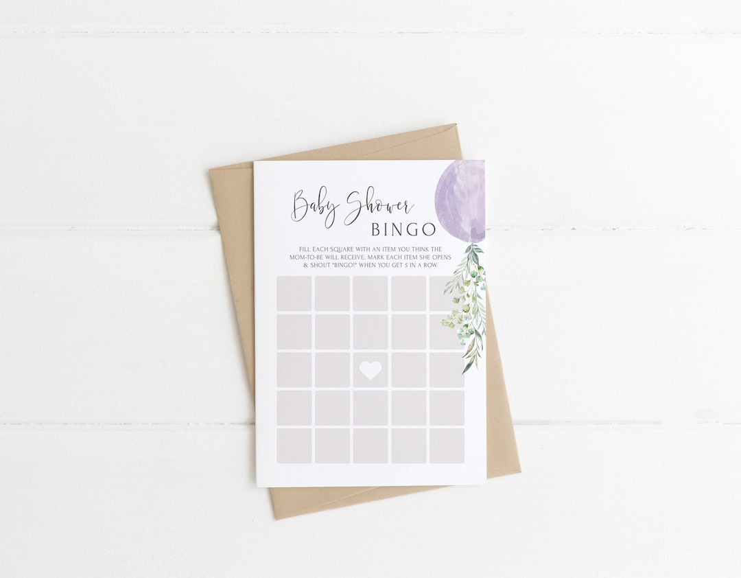 Purple Bingo Baby Shower Printable Game, Lavender Ready to Pop Baby ...