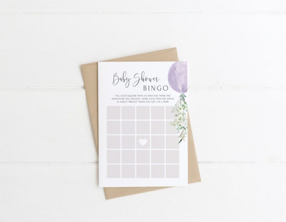 Purple Bingo Baby Shower Printable Game Lavender Ready to Pop | Etsy