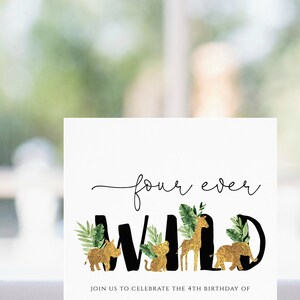 Four Ever Wild 4th Birthday Invitation Editable Template | 4th Bday Boy ...