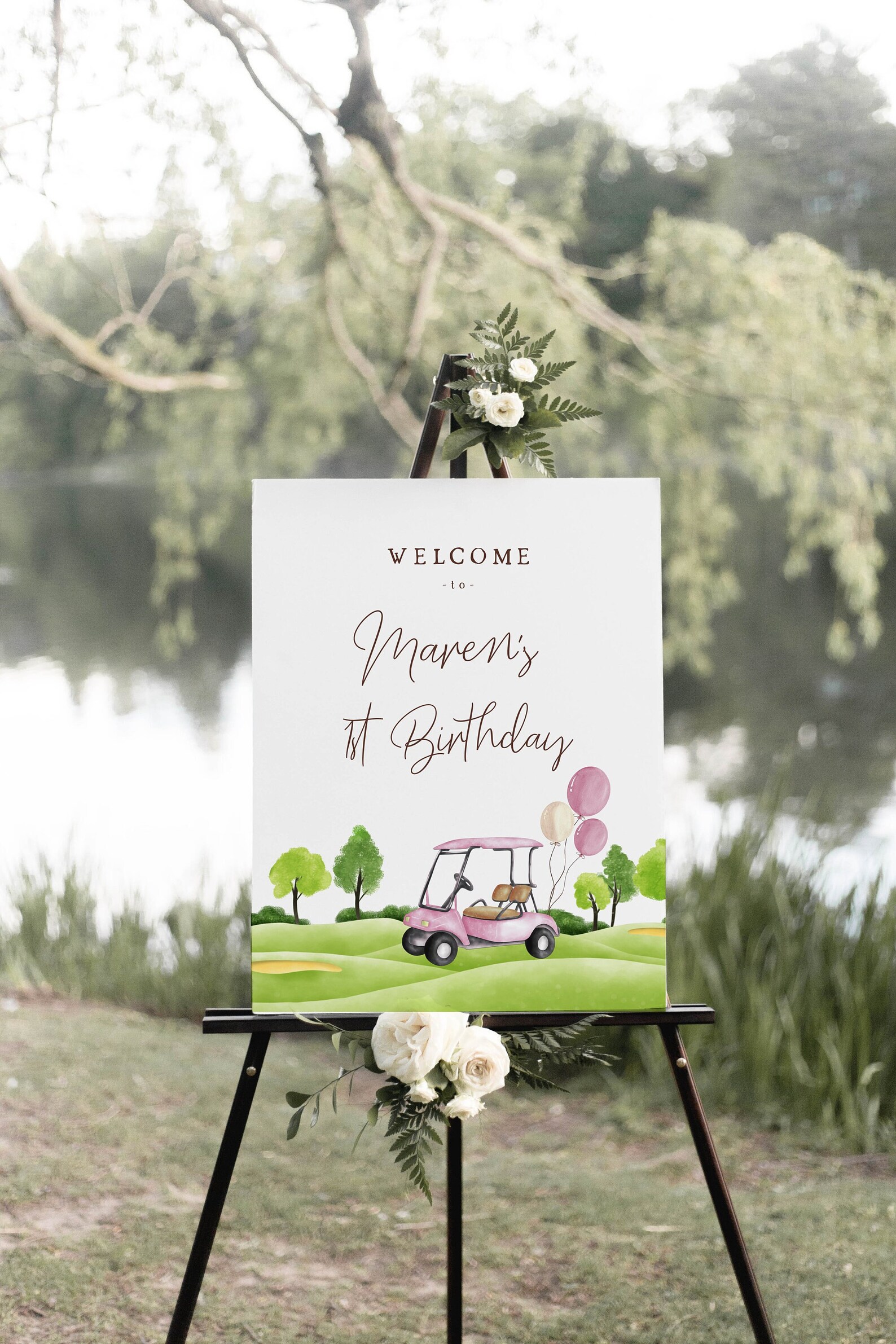 Golf 1st Birthday Welcome Sign Template | Pink Hole in ONE Girl First ...