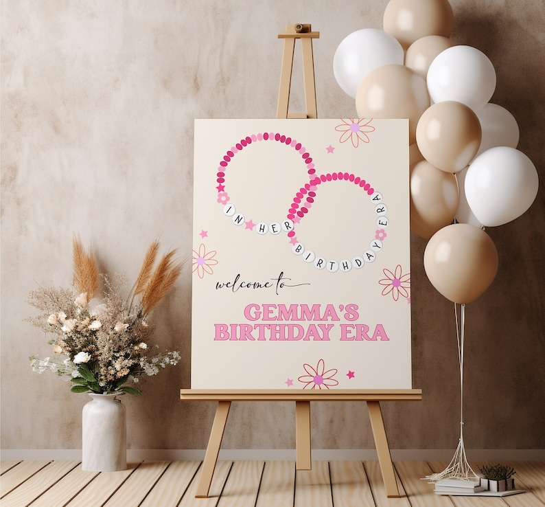 Editable Birthday Era Welcome Sign Template | Friendship Bracelet ...