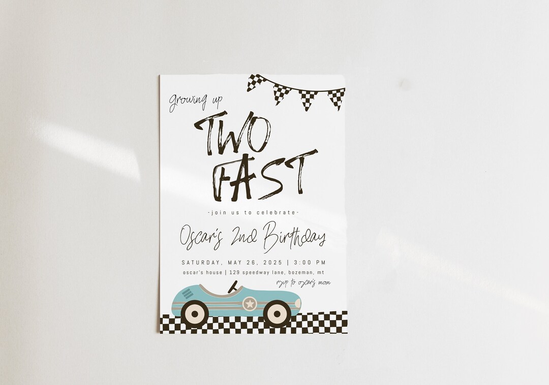TWO Fast Birthday Invitation Template | Editable Race Car 2nd Birthday ...