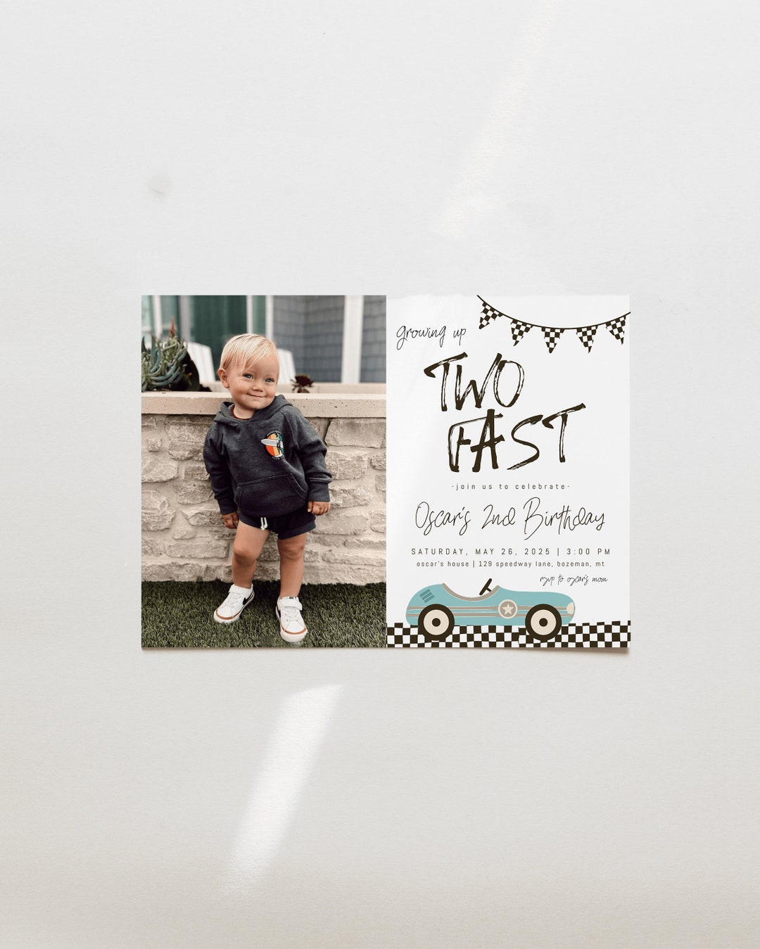 TWO Fast Birthday Invitation With Picture Template | Editable Race Car ...