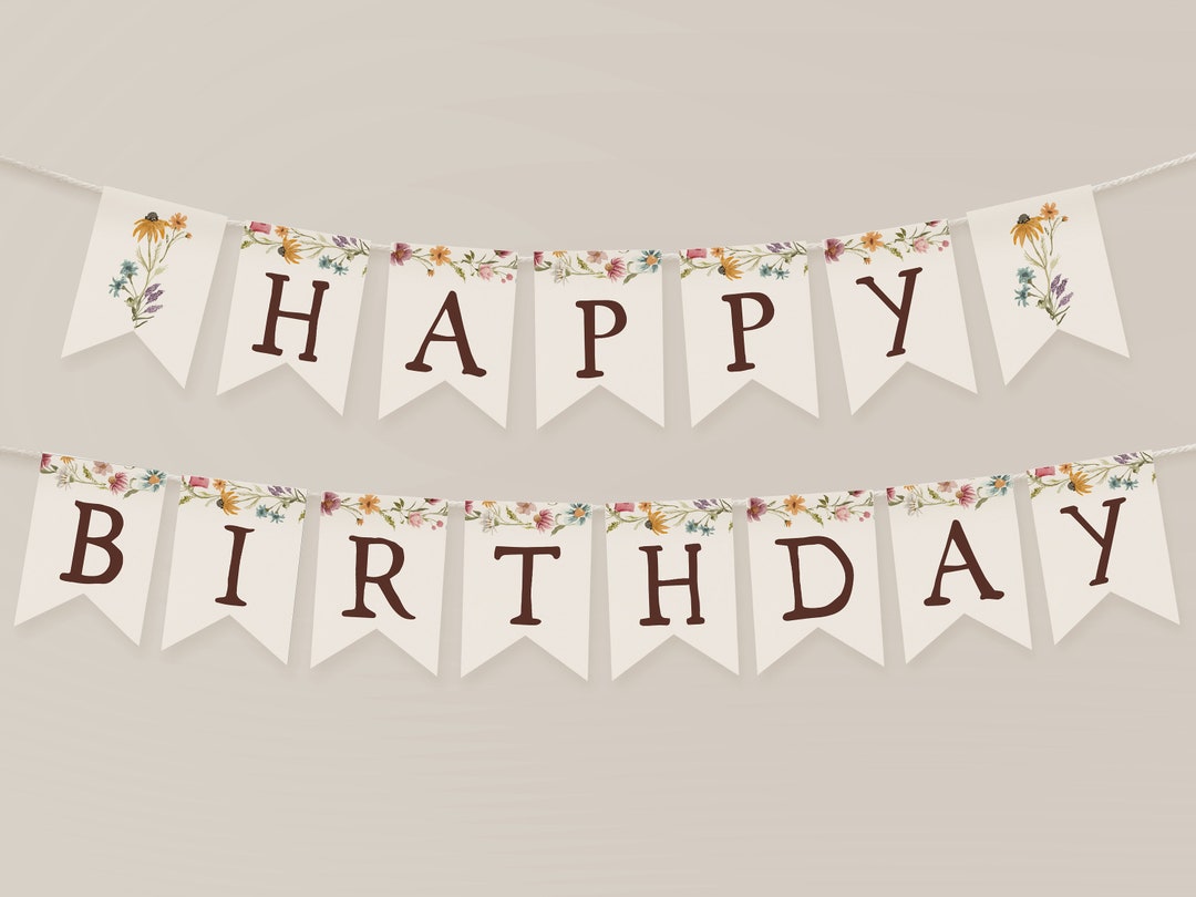 Wildflower Birthday Banner Template | Printable Little Wildflower Happy ...