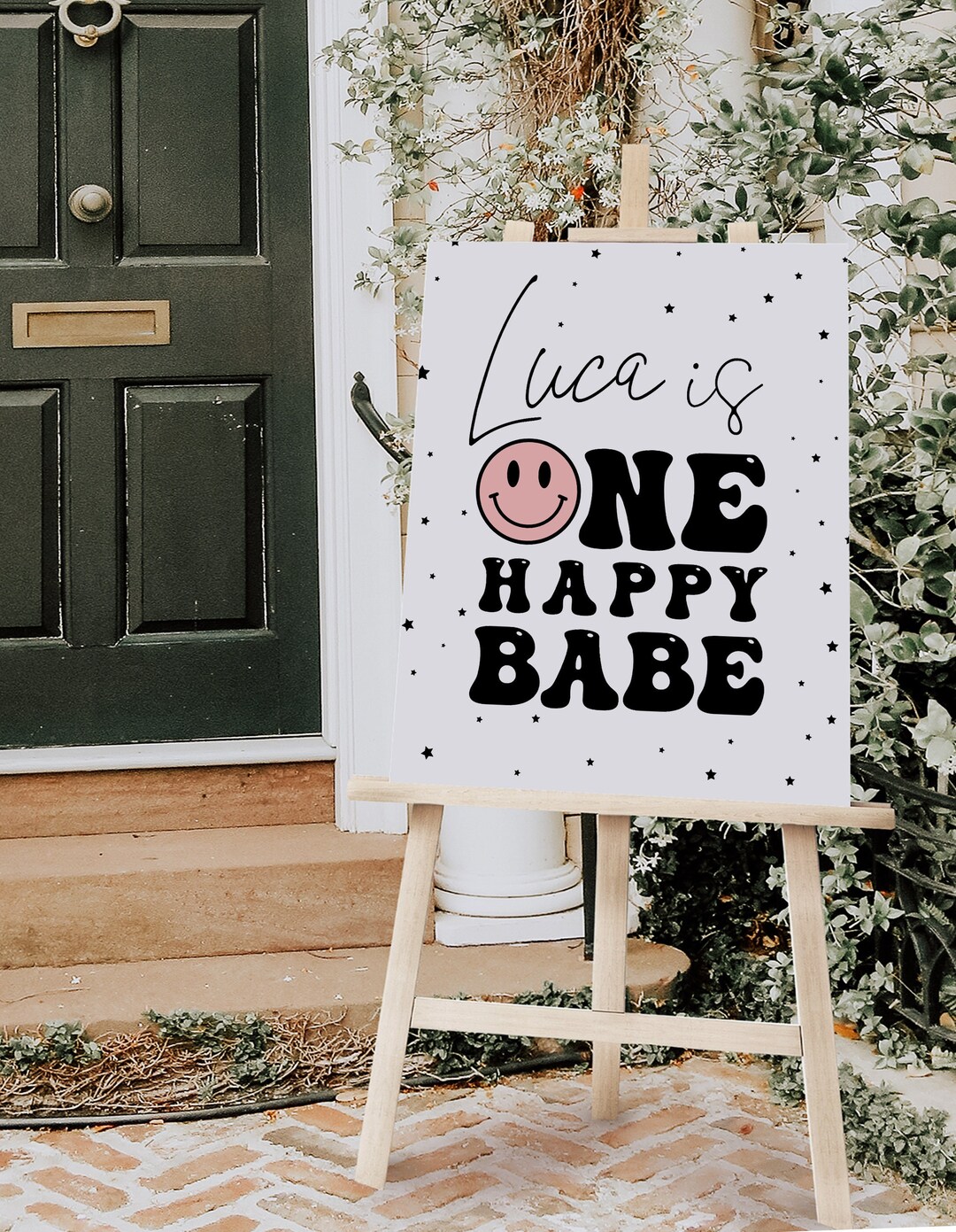 Editable Smile Face Welcome Sign Template Pink One Happy Babe Girl 1st ...