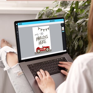 Race Car Cards + Gifts Sign Template | Editable Parking Here TWO Fast ...