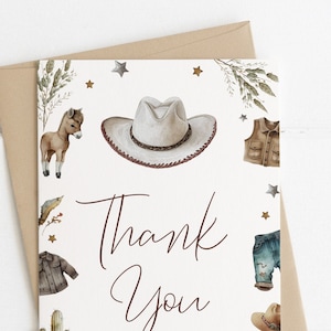 Cowboy Thank You Card Printable Editable Template Boy 1st Rodeo ...