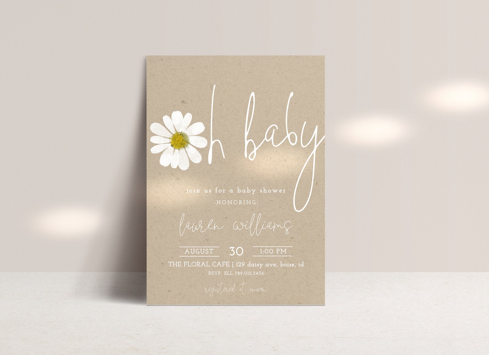 Daisy Baby Shower Invitation Template | Brown Daisy Baby Sprinkle ...