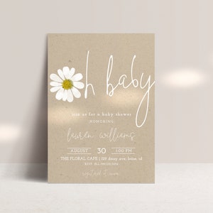 Daisy Baby Shower Invitation Template | Brown Daisy Baby Sprinkle ...