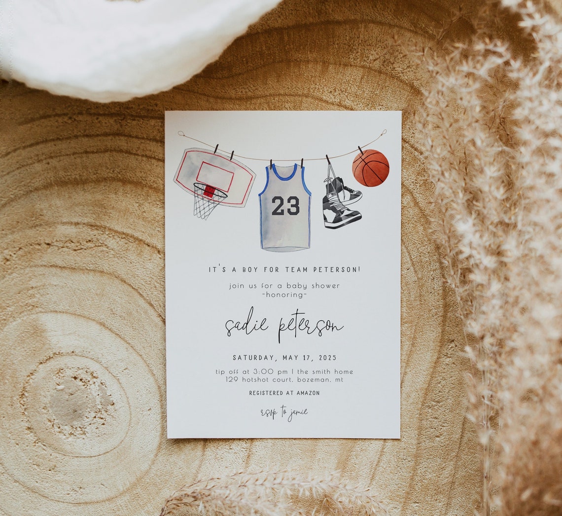 Editable Basketball Baby Shower Invitation Template | Basketball Sports ...