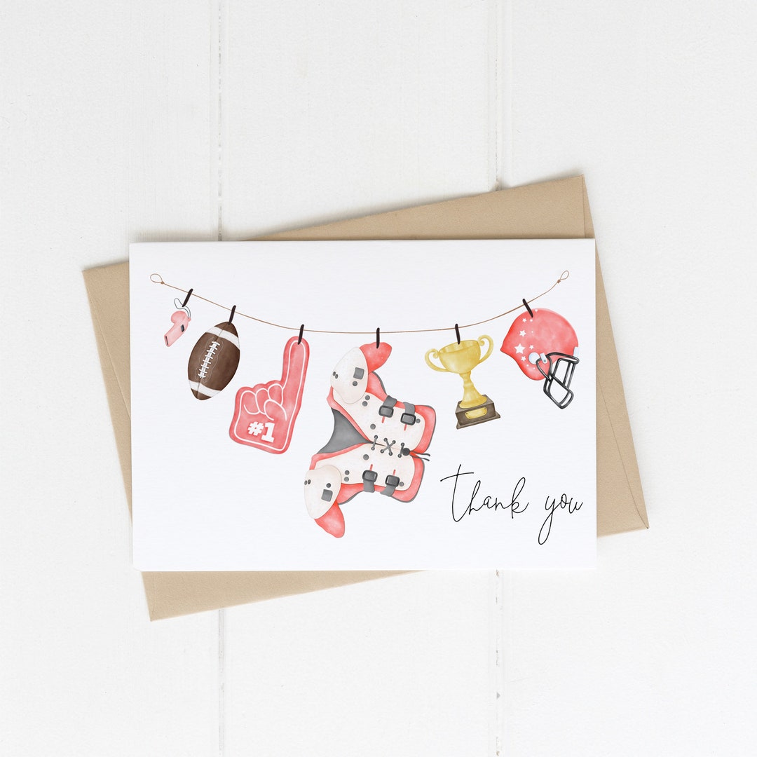 Football Thank You Card Template Red Rookie Year Birthday Party ...