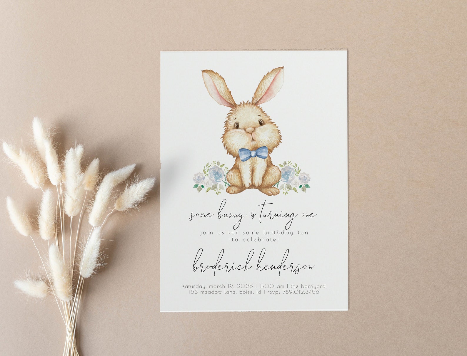 Some Bunny Birthday Editable Invitation Boy Bunny is Turning One 1st ...