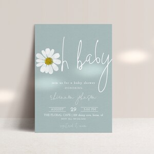 Daisy Baby Shower Invitation Template | Blue Green Daisy Baby Sprinkle ...