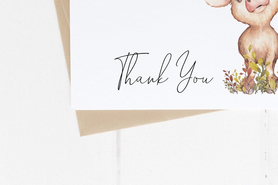 Cow Thank You Card Printable Editable Template | Girl Farm Baby Shower ...