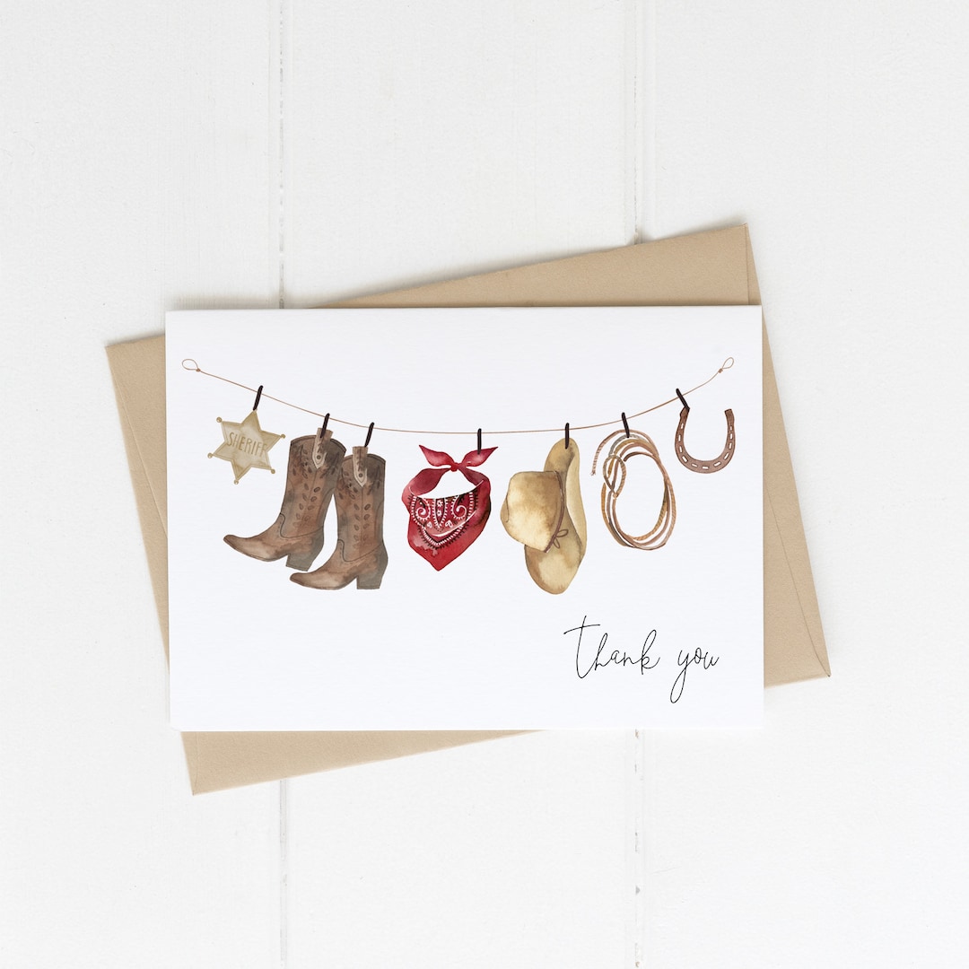 Cowboy Thank You Card Printable Editable Template | Red My 1st Rodeo ...