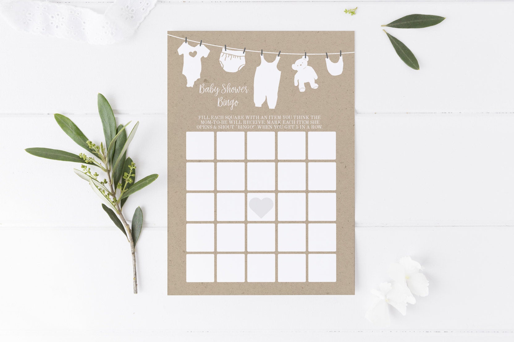 Clothesline Bingo Baby Shower Printable Game Gender Neutral - Etsy