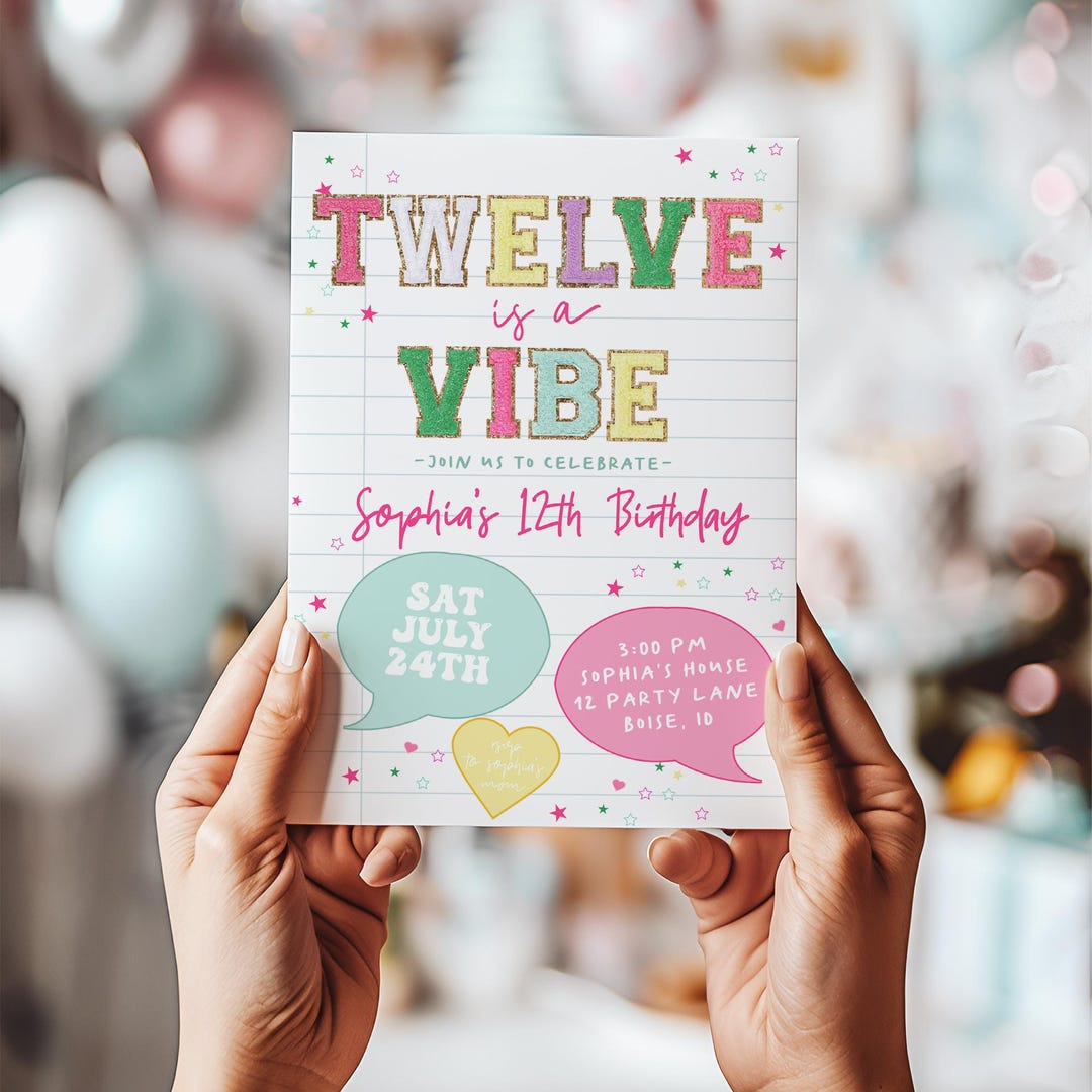 12th Birthday Invitation - Editable Template | Preppy Patch Letters ...