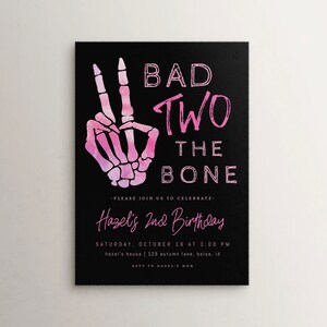 Bad Two the Bone 2nd Birthday Bundle Template | Editable Pink Girl ...