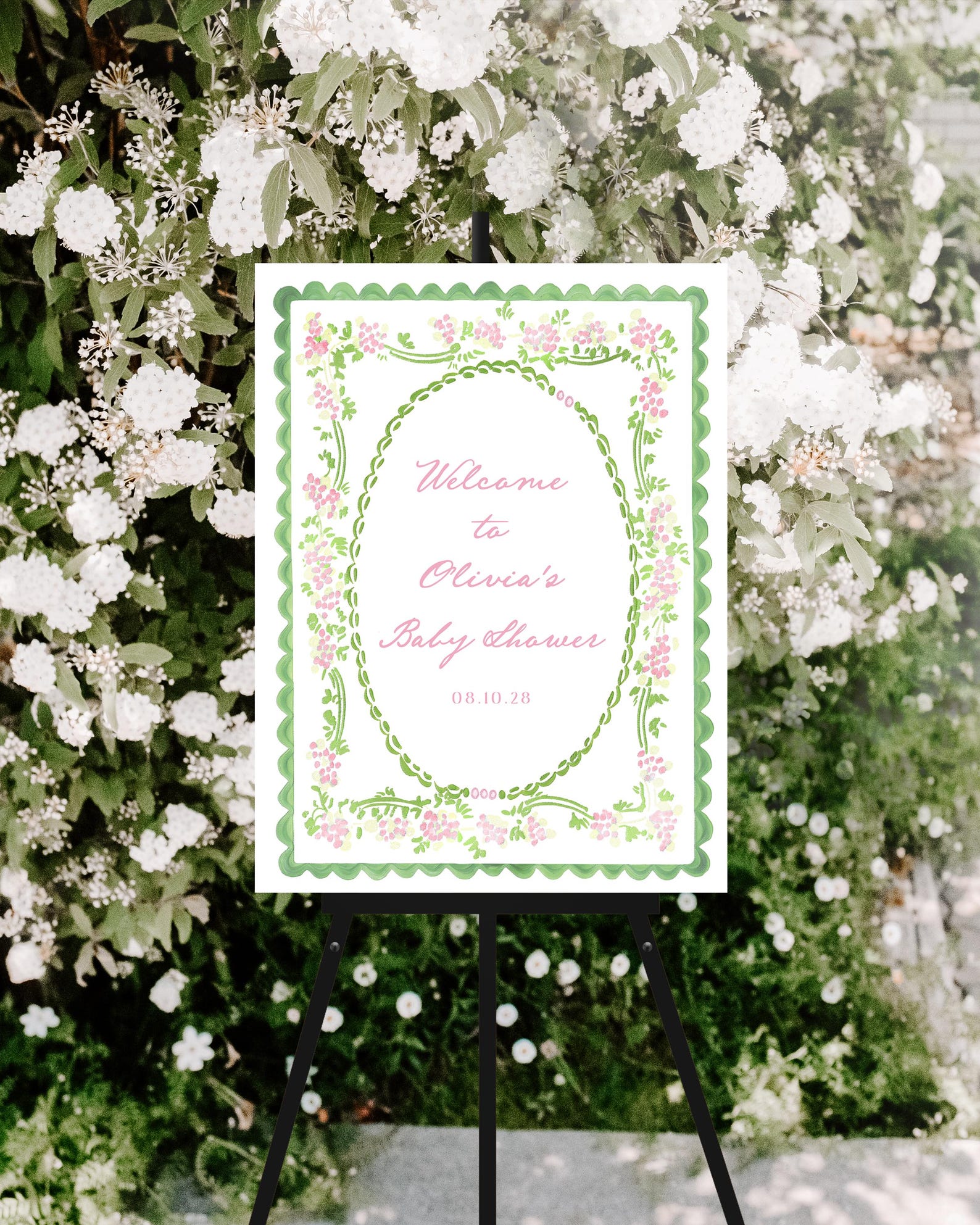 Vintage Welcome Sign Template for Baby Shower | Editable Pink and Green ...