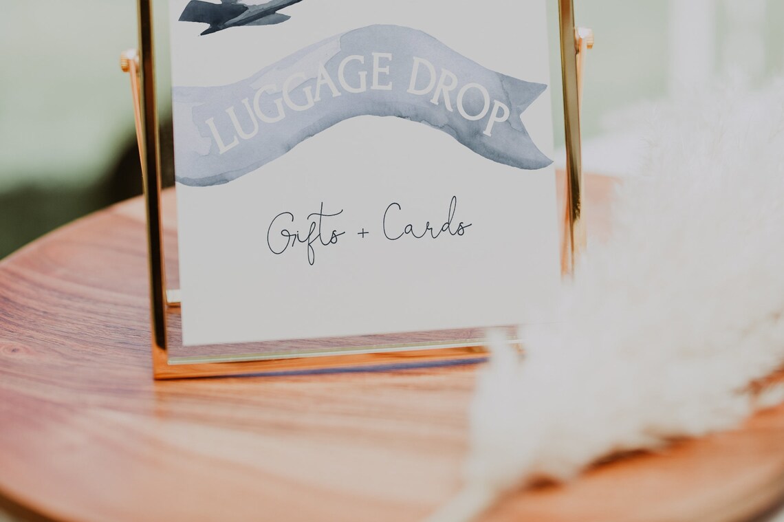 Airplane Baby Shower Luggage Drop Gifts & Cards Sign | Aviator Baby ...