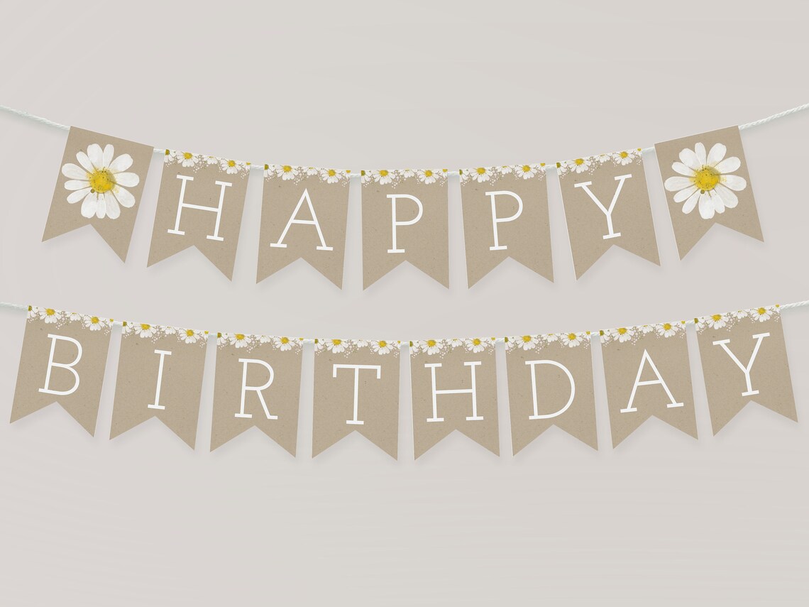 Daisy Happy Birthday Banner Template Girl 1st Birthday - Etsy