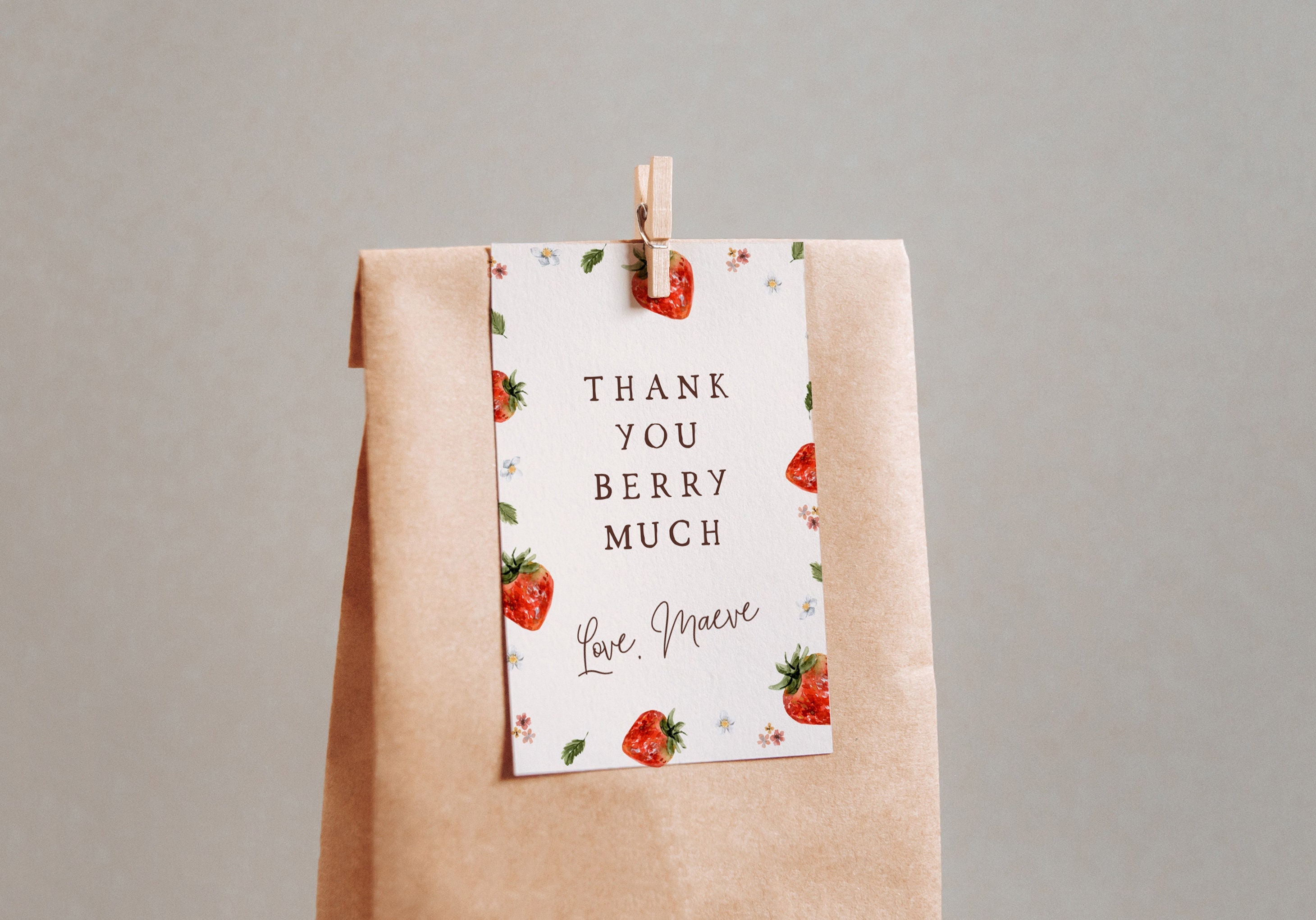 Strawberry Favor Tag Template | Editable Thank You Berry Much Printable ...