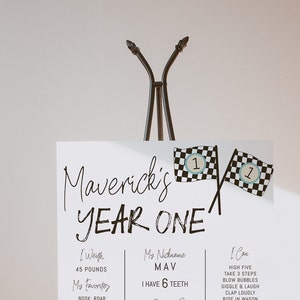 Race Car Milestone Board Template | Editable Fast ONE 1st Birthday Stat ...