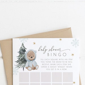 Winter Bear Bingo Baby Shower Printable Game, Boy Bearly Wait Baby It's ...