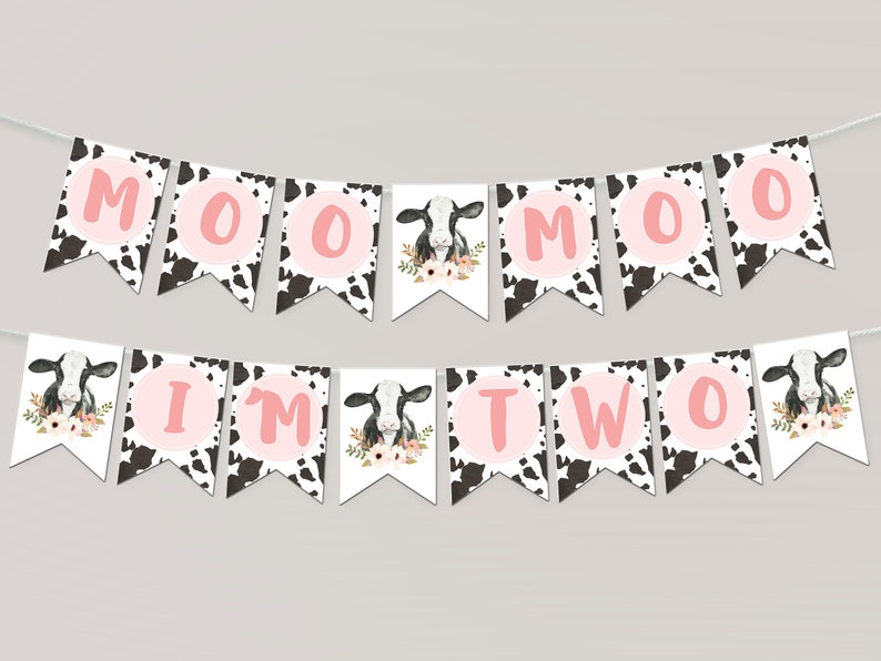 Cow 2nd Birthday Bundle Templates Holy Cow Moo Moo I'm - Etsy