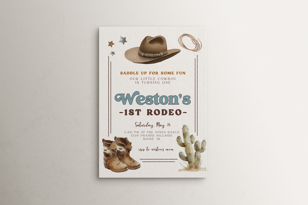 First Rodeo Birthday Invitation Template | Editable Our Little Cowboy ...