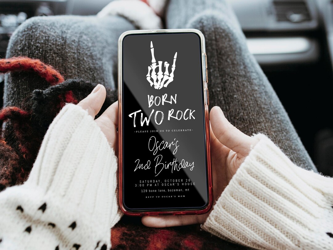 Born TWO Rock 2nd Birthday Invitation Text Template | Editable Rocker ...