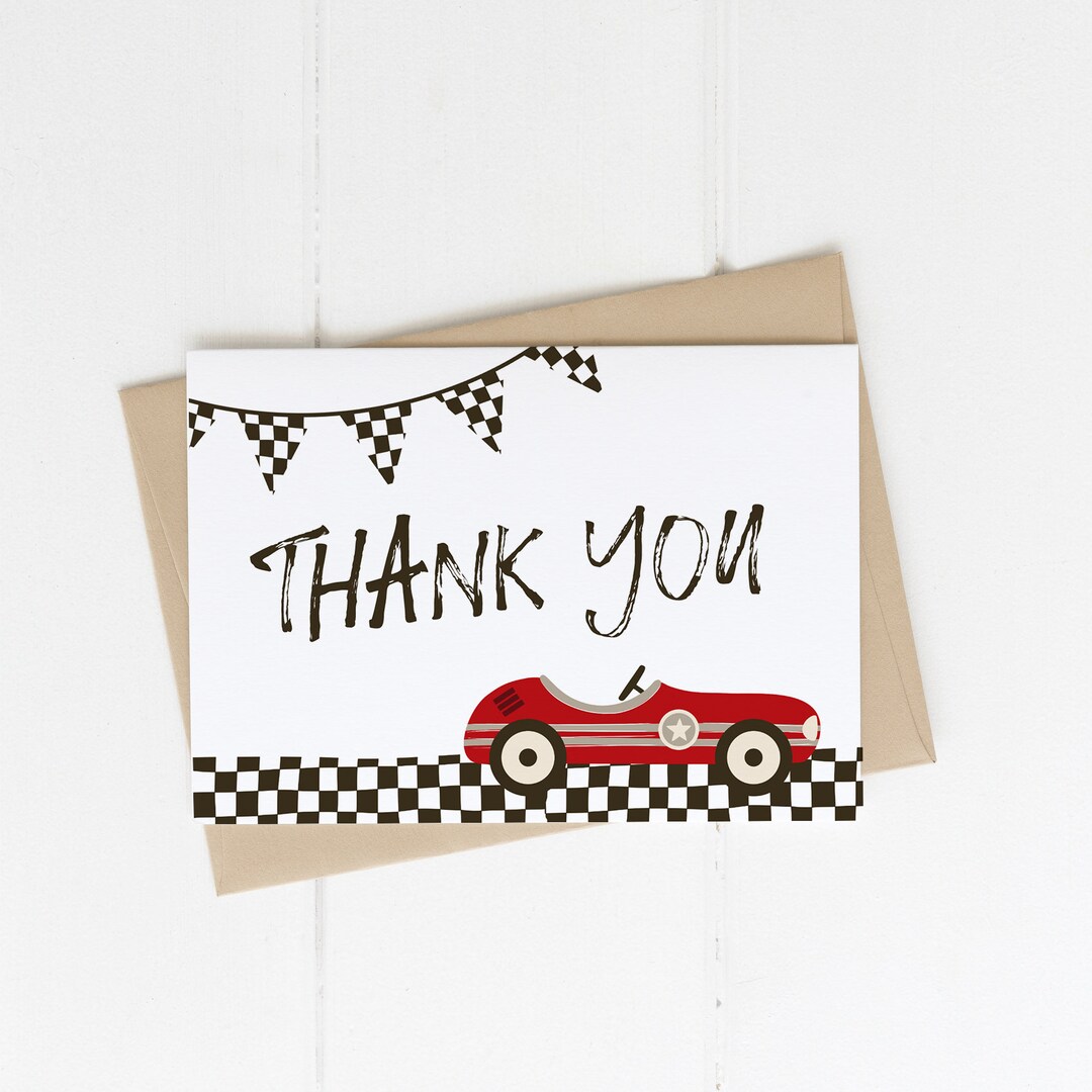 Race Car Thank You Card Template | Editable TWO Fast 2nd Birthday Party ...