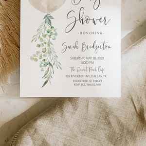 Beige Baby Shower Editable Invitation | Ready to Pop Brown Greenery ...