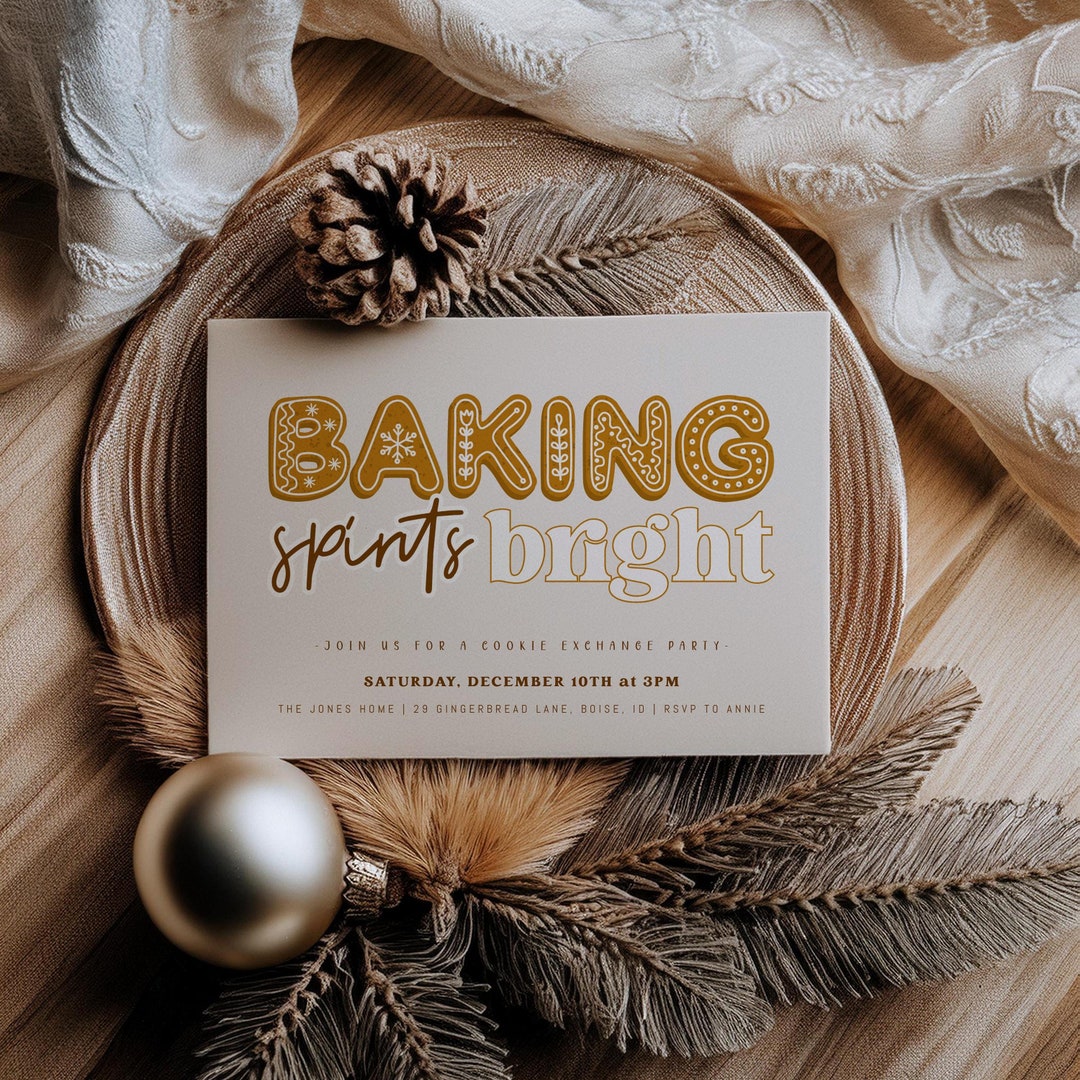 Baking Spirits Bright Christmas Cookie Invitation Template | Editable ...