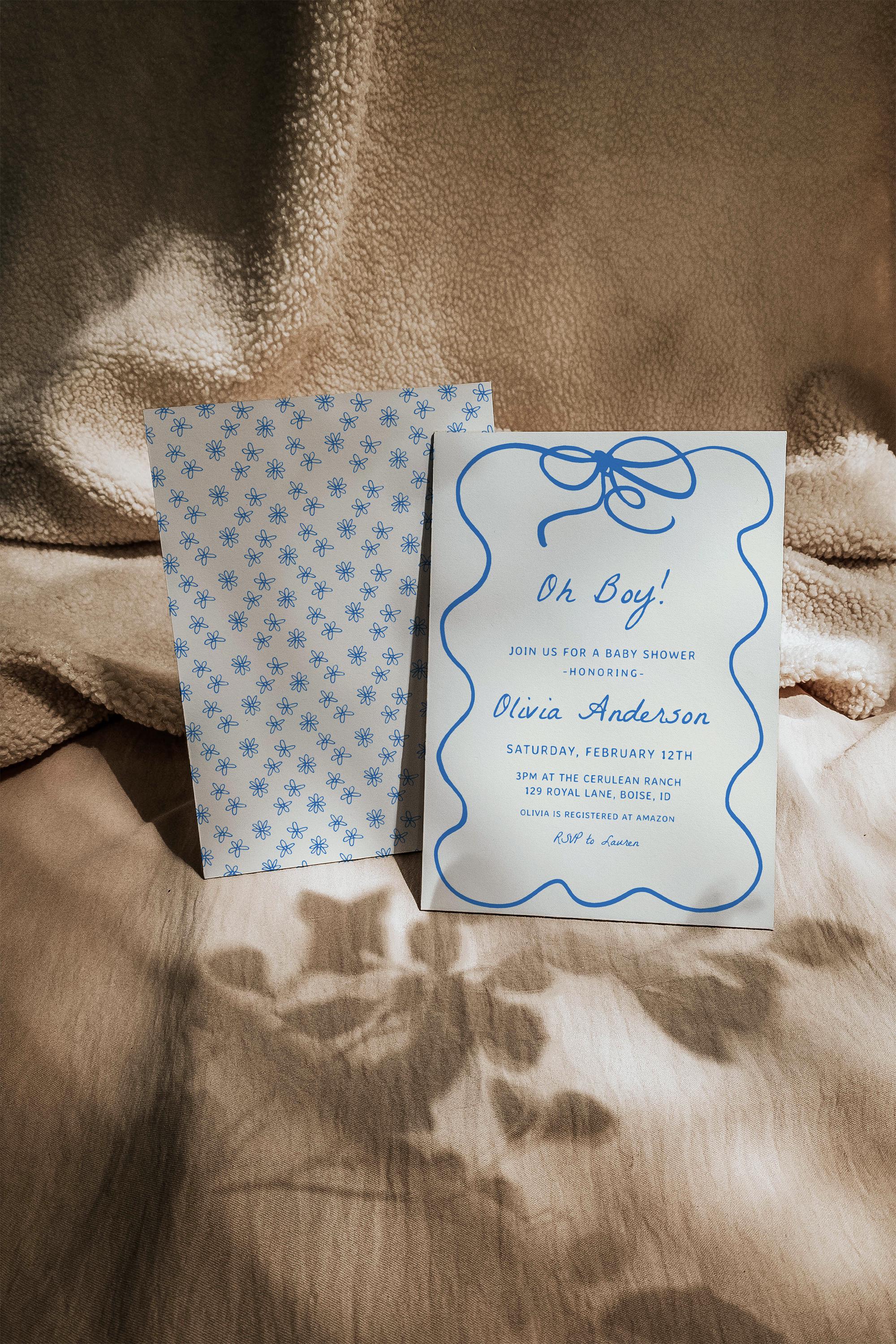Oh Boy Baby Shower Invitation Template | Editable Hand Drawn Blue Boy ...