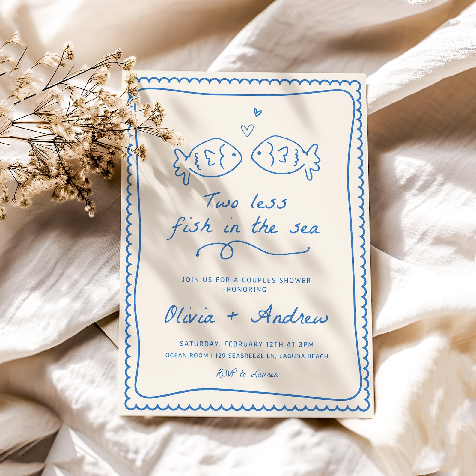 Two Less Fish in the Sea Bridal Shower Invitation Template - Editable ...